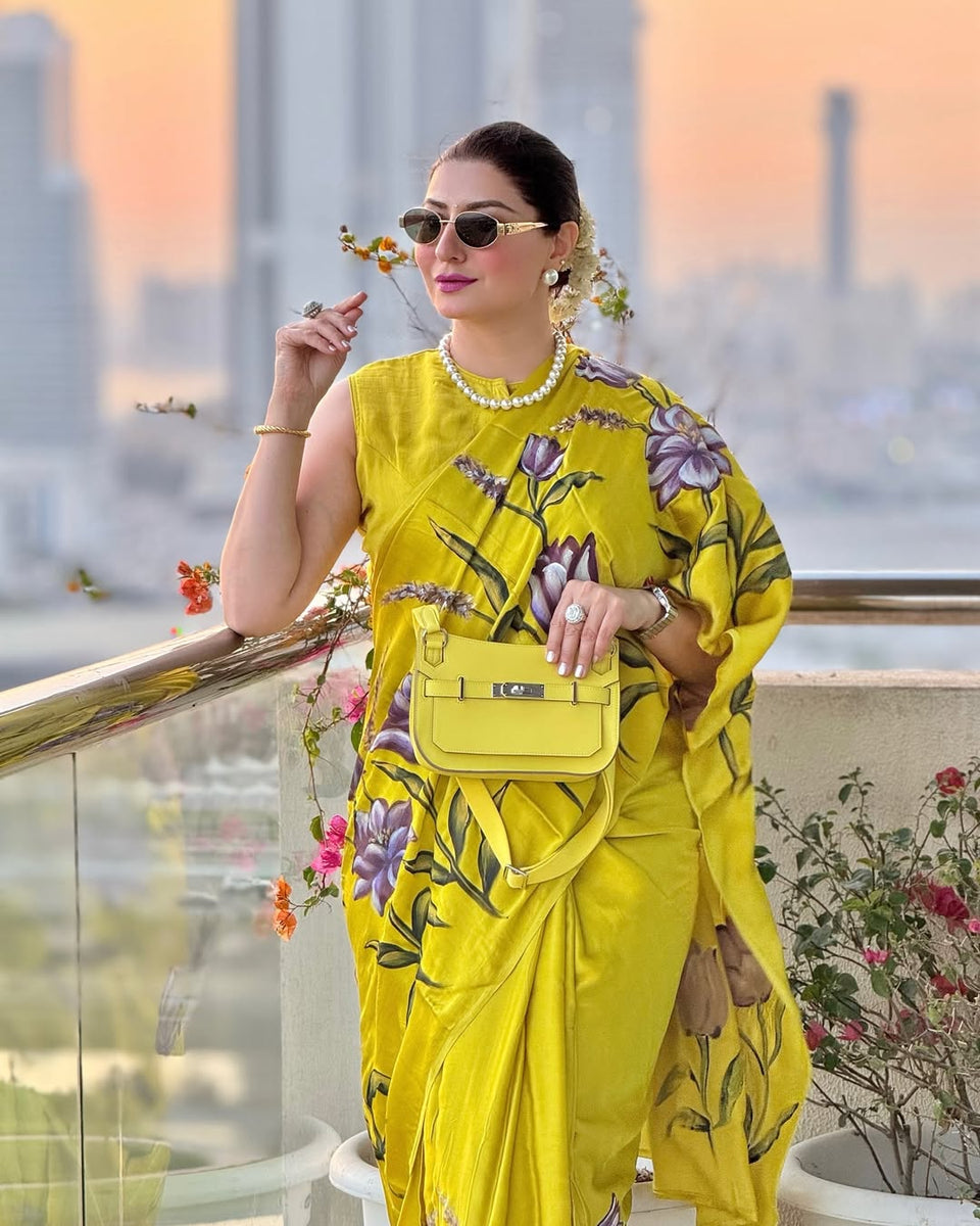 Payal Gupta in Khanak Floral Handpainted Saree – Kawaii