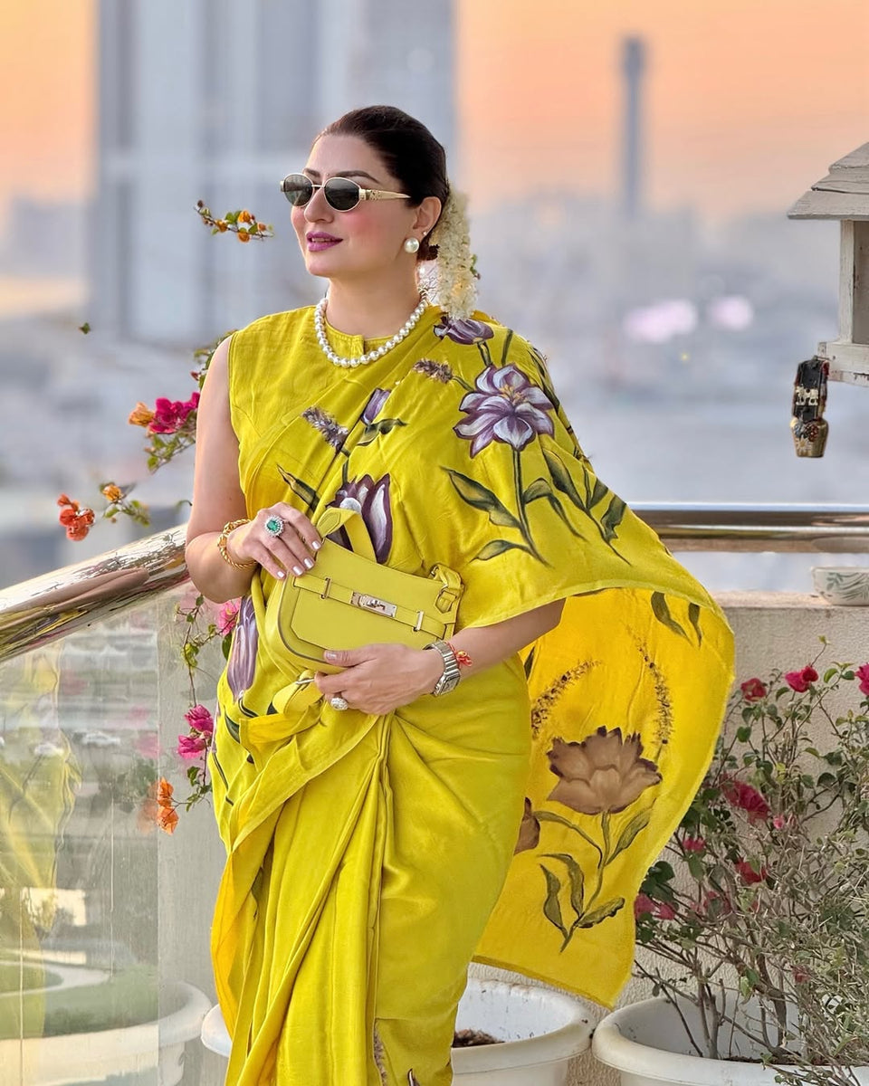 Payal Gupta in Khanak Floral Handpainted Saree – Kawaii