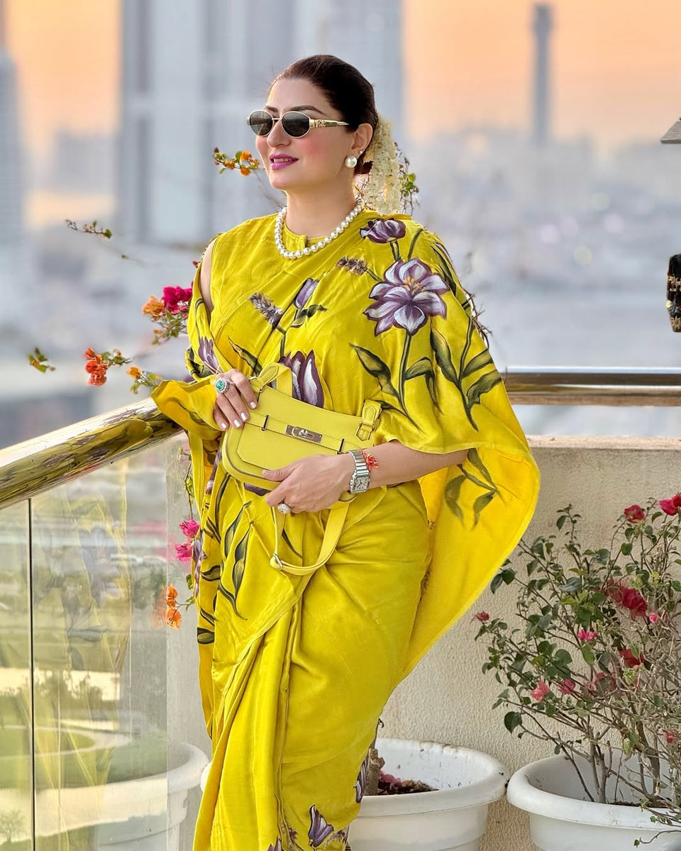Payal Gupta in Khanak Floral Handpainted Saree – Kawaii